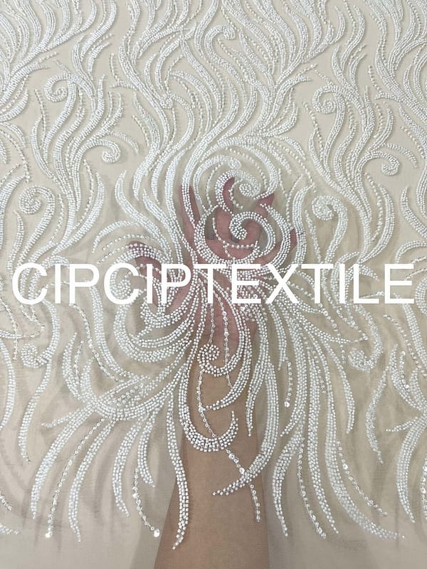 NEW (OFF WHITE) UKIR EXCLUSIVE BEADED LACE - CIPCIPTEXTILE