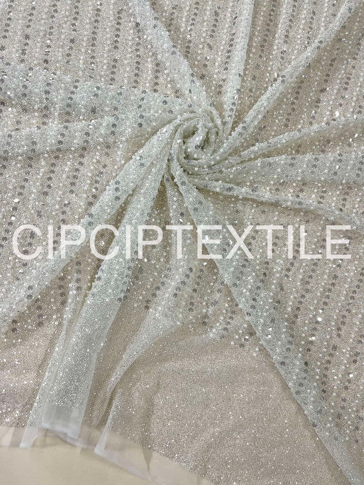 NEW (OFF WHITE) DILYA GLITTER SPARKLES PEARL BEADED LACE - CIPCIPTEXTILE