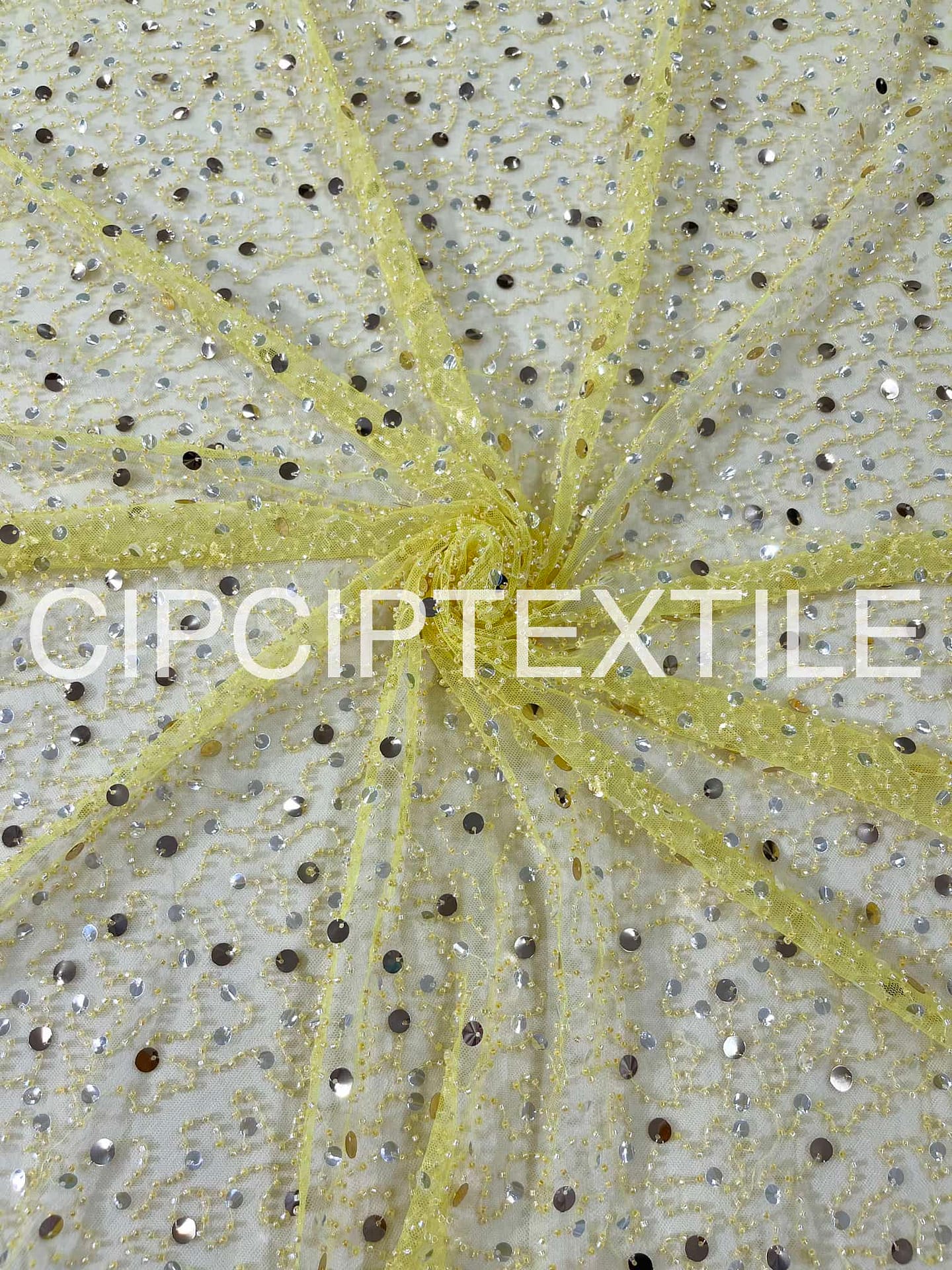 NEW (YELLOW) ORBIT COUTURE BEADED SEQUIN LACE - CIPCIPTEXTILE