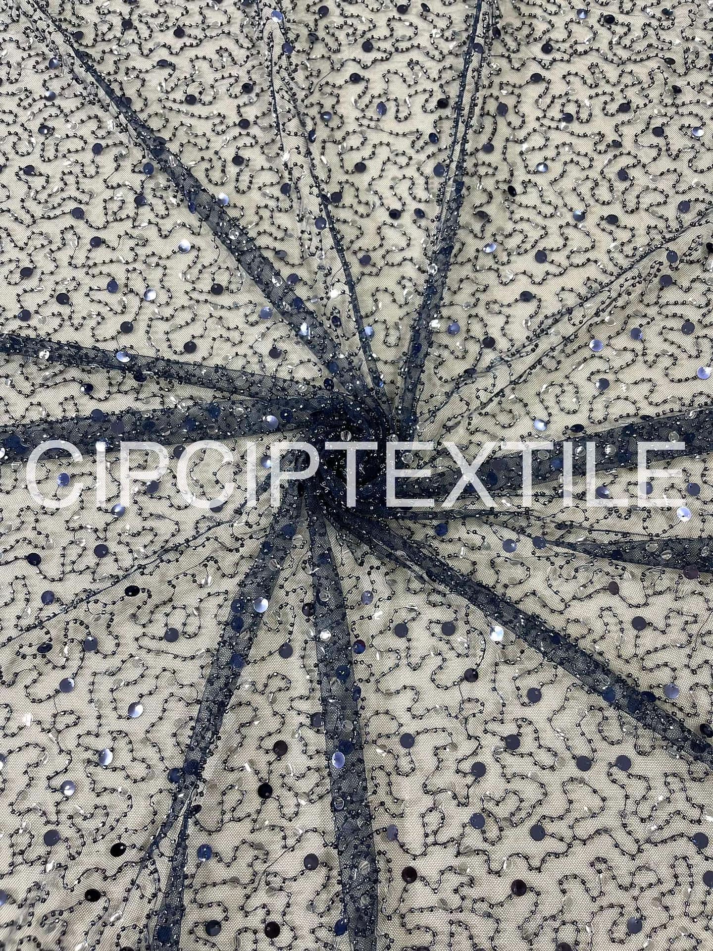 NEW (NAVY BLUE) ORBIT COUTURE BEADED SEQUIN LACE - CIPCIPTEXTILE